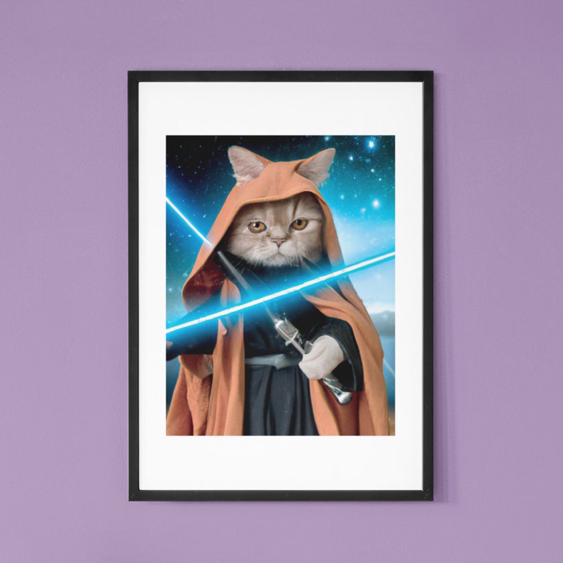 Pet Portrait Jedi, Baby Yoda Cat Art Funny Pet Lover Gift, Star Wars ...
