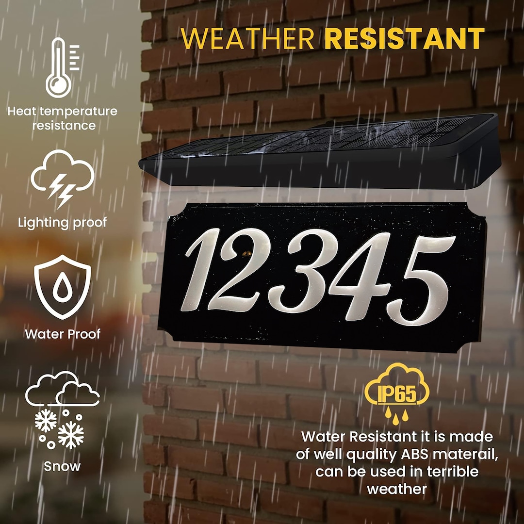 Solar Powered LED Illuminated Modern House Numbers Address Plaque ...