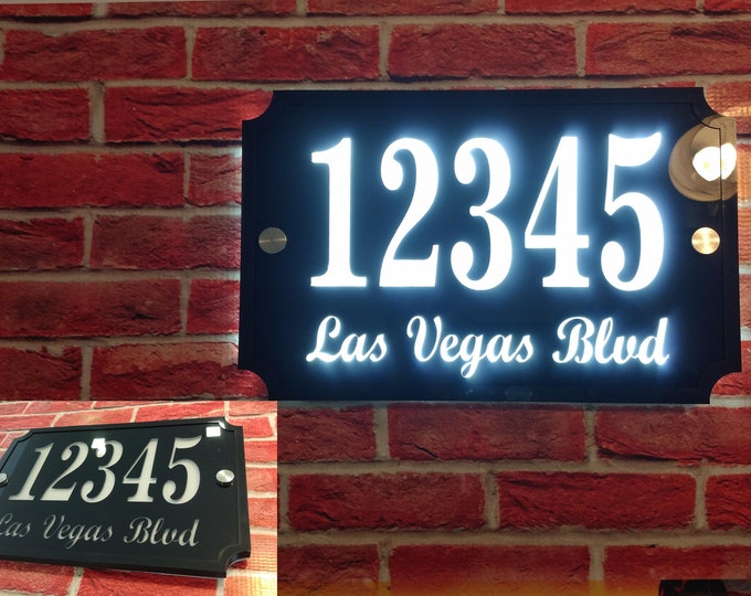 LED Modern House Numbers Address Plaque, Acrylic and Brushed Aluminum ...
