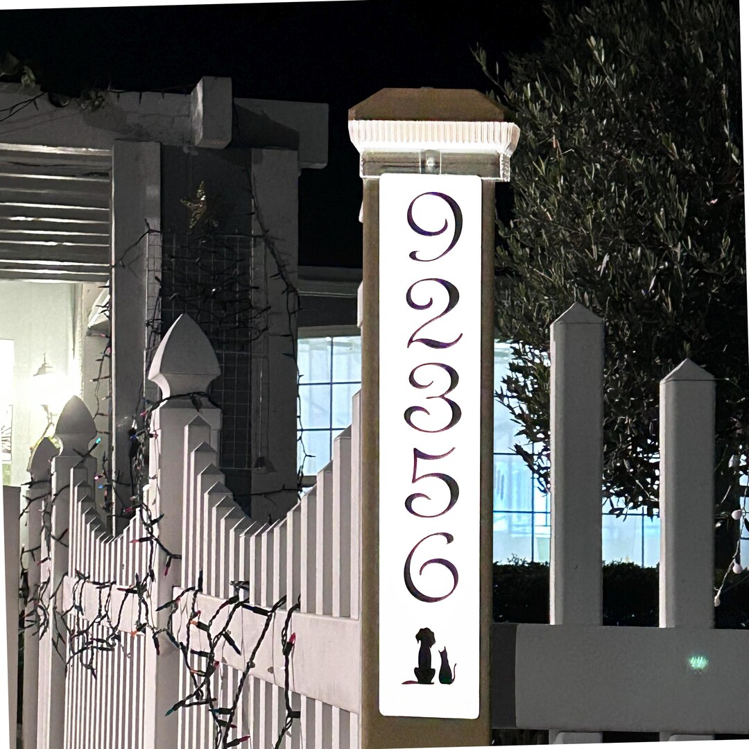 Solar LED Address Sign, House Number, Custom Font, 4x4 Post - Etsy