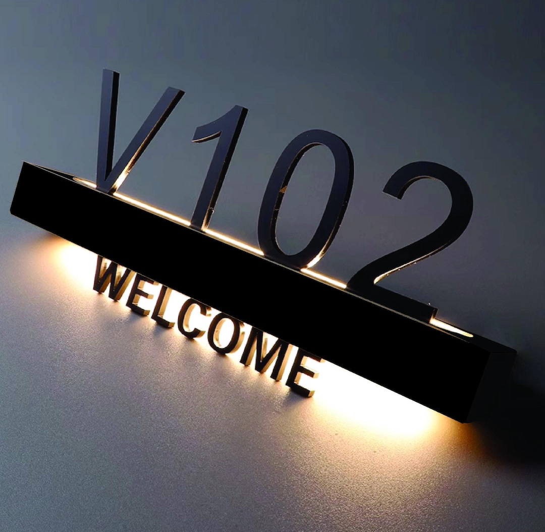 Modern Illuminated Address Sign, Custom Door Number, Room Plate - Etsy