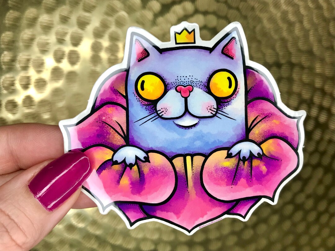 Derpy Princess Cat Sticker. Waterproof Stickers of Kitty Wearing Crown ...