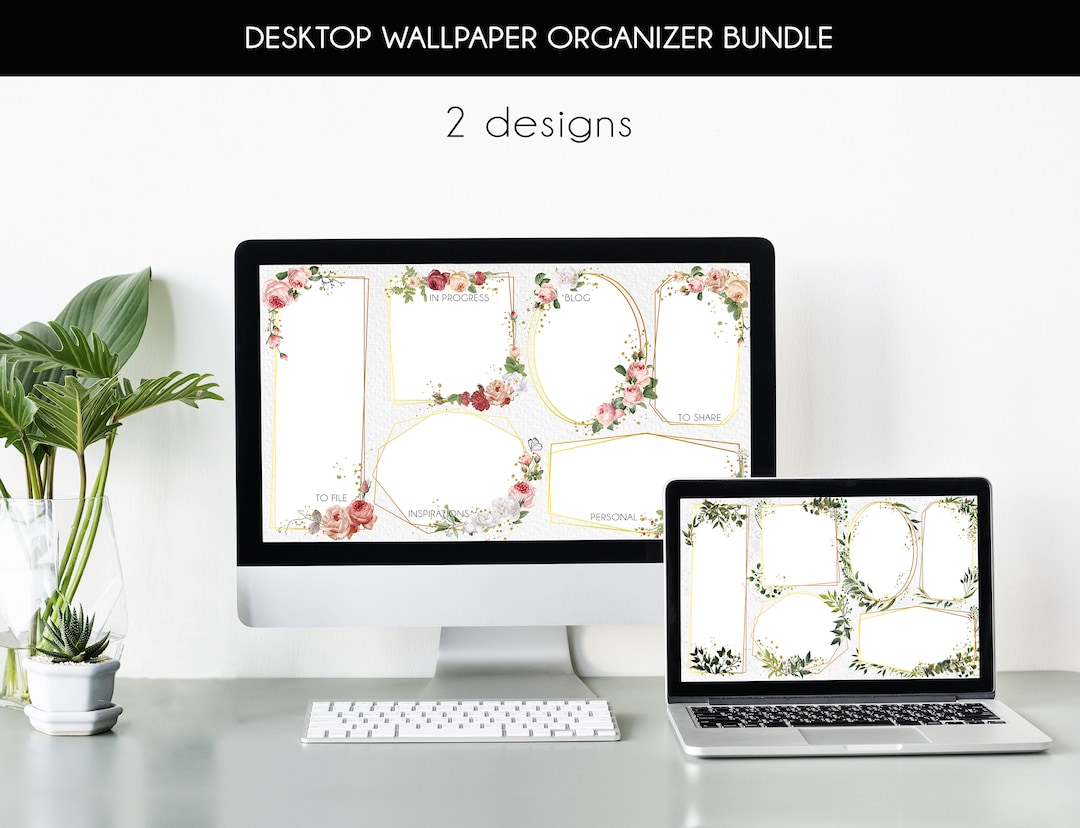 Botanical Desktop Wallpaper Organizer, Floral Background (digital ...