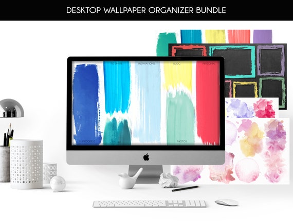 Desktop Organizer Wallpaper Bundle. Paint Watercolor or | Etsy