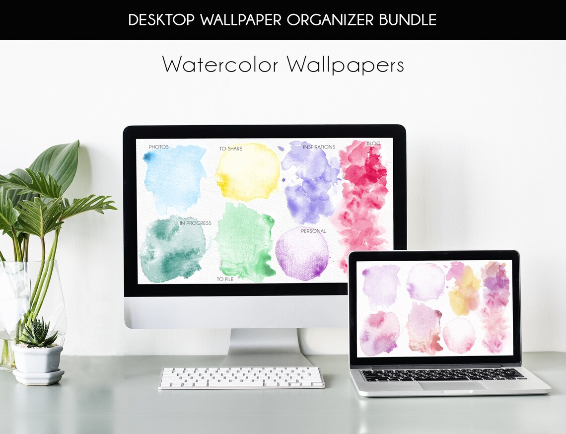 Desktop Organizer Wallpaper Bundle. Paint Watercolor or - Etsy