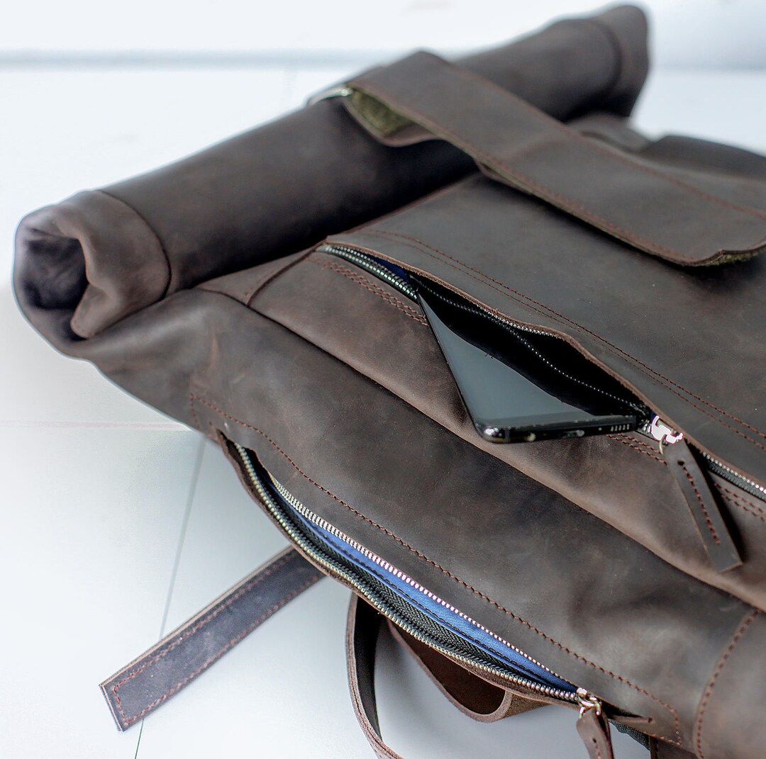 Leather Roll Top Backpack Men Rucksack Rolltop Man - Etsy