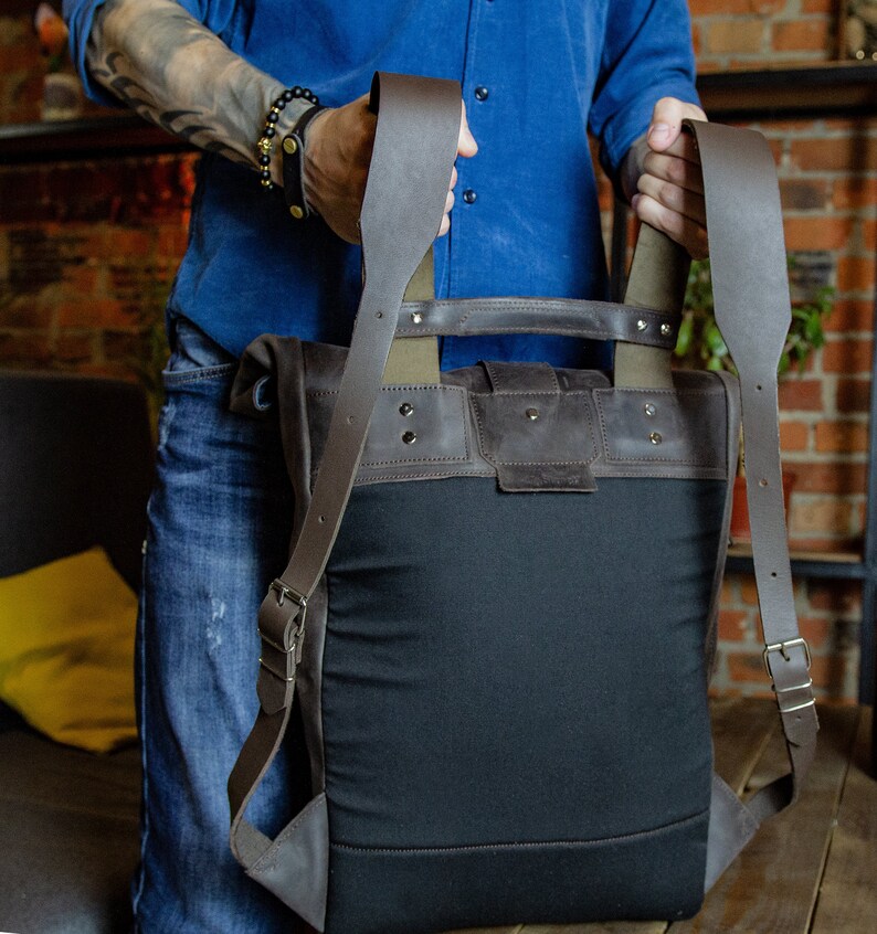 Leather Roll Top Backpack Men Rucksack Rolltop Man - Etsy