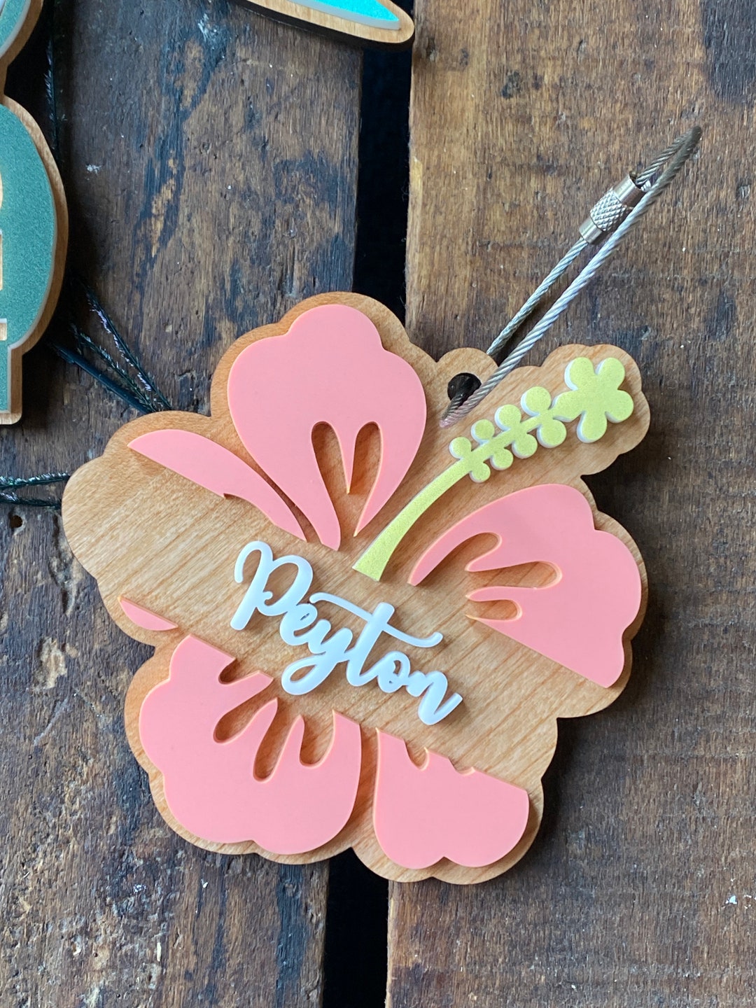 Hawaii Luggage Tag, Hibiscus Flower Keychain, Personalized Luggage Tag ...