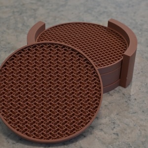 Elegant 3D Printed Drink Coasters Set With Holder | Marble White | Set ...