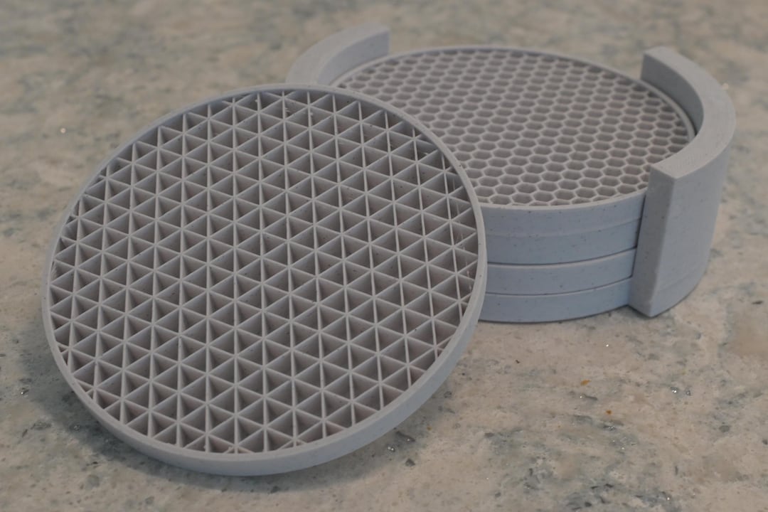 Elegant 3D Printed Drink Coasters Set With Holder | Marble White | Set ...