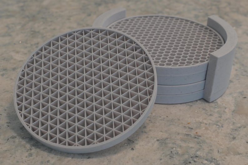 Elegant 3D Printed Drink Coasters Set With Holder | Marble White | Set ...