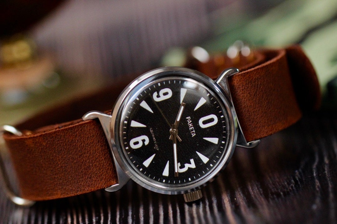 Wristwatch Big Zero Soviet Vintage Style Watch With Brown Leather Strap ...