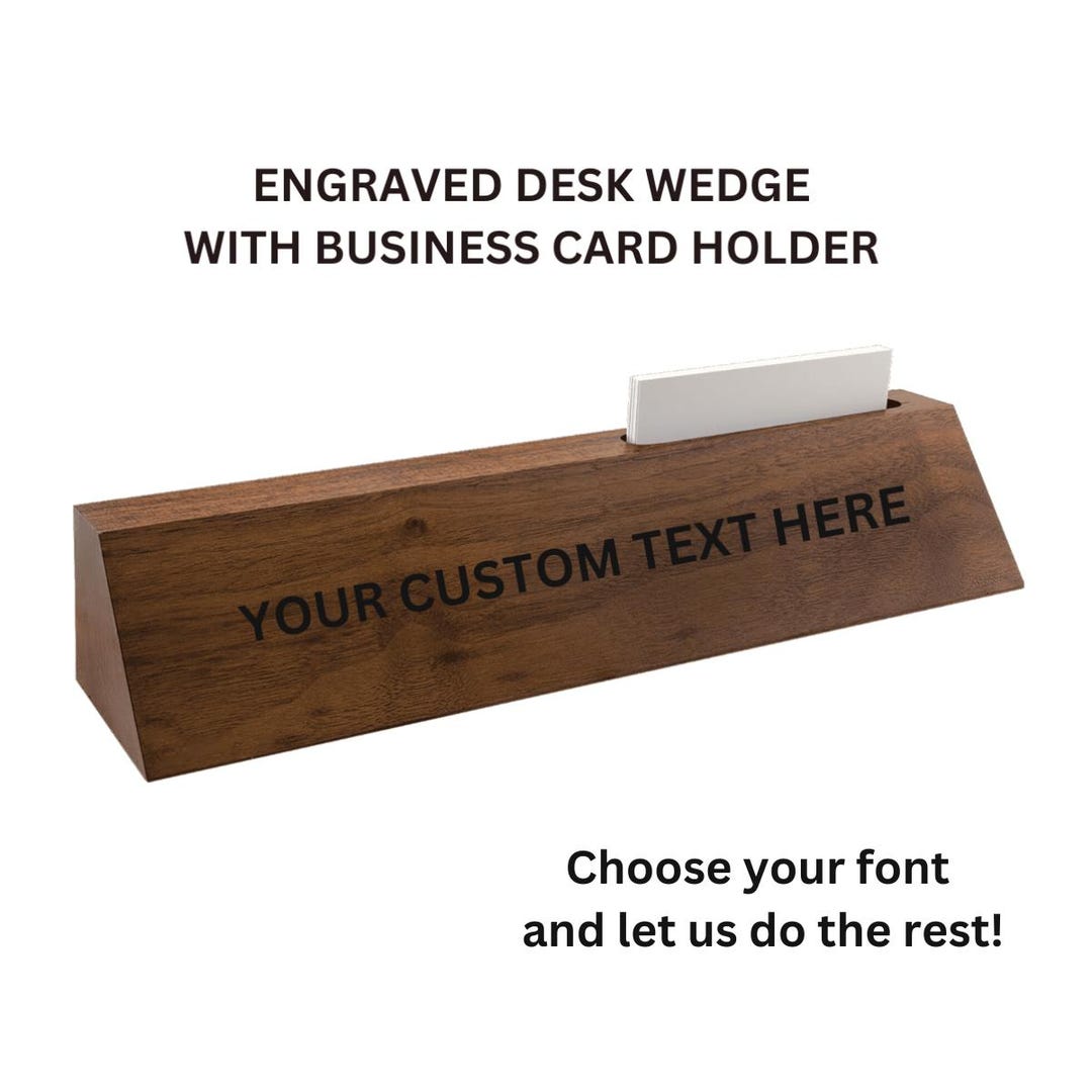 Customizable Engraved Walnut Desk Wedge With Business Card Holder ...