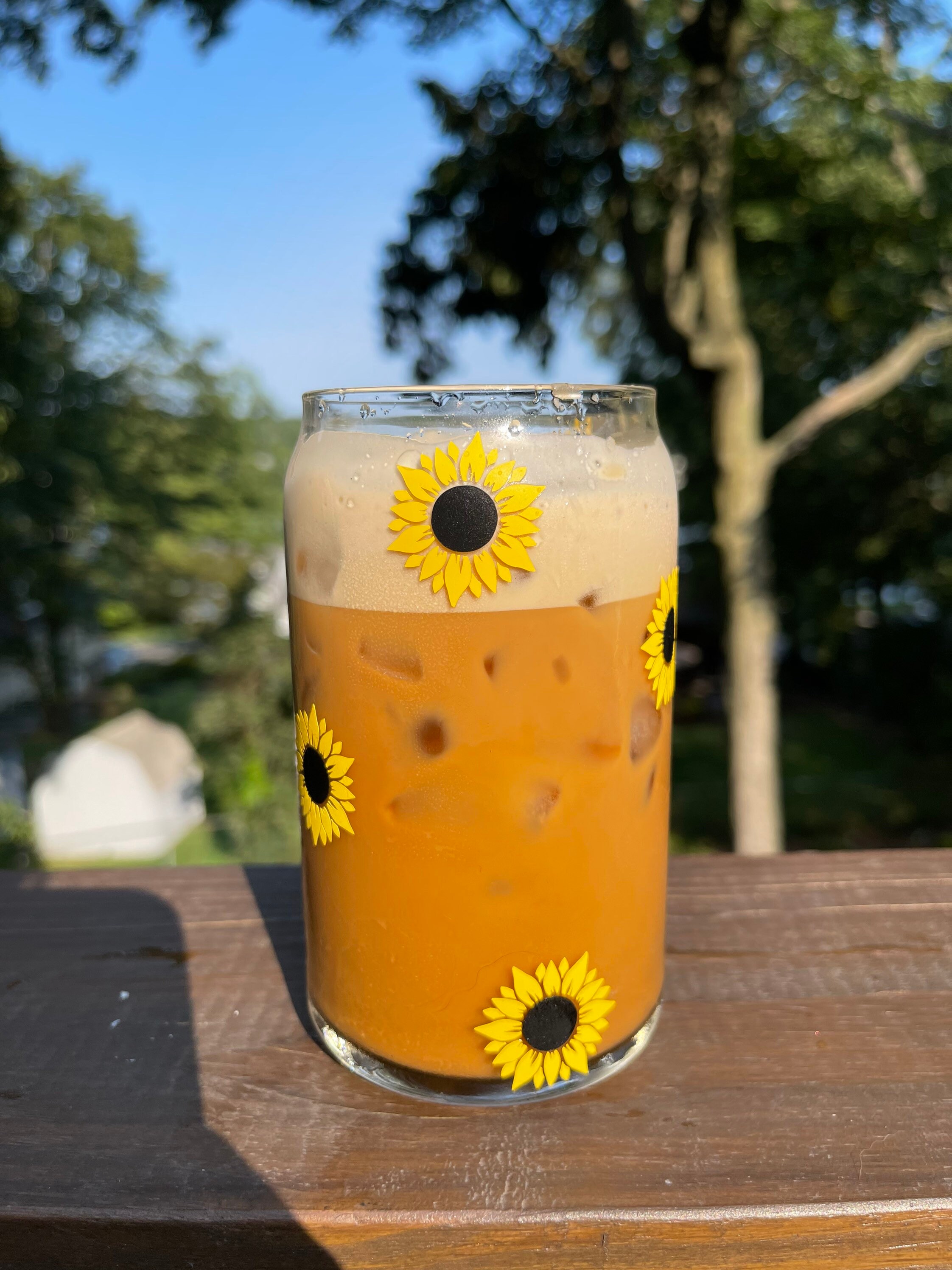 Sunflower Beer Can Glass, Sunflower Iced Coffee Glass, Personalized ...