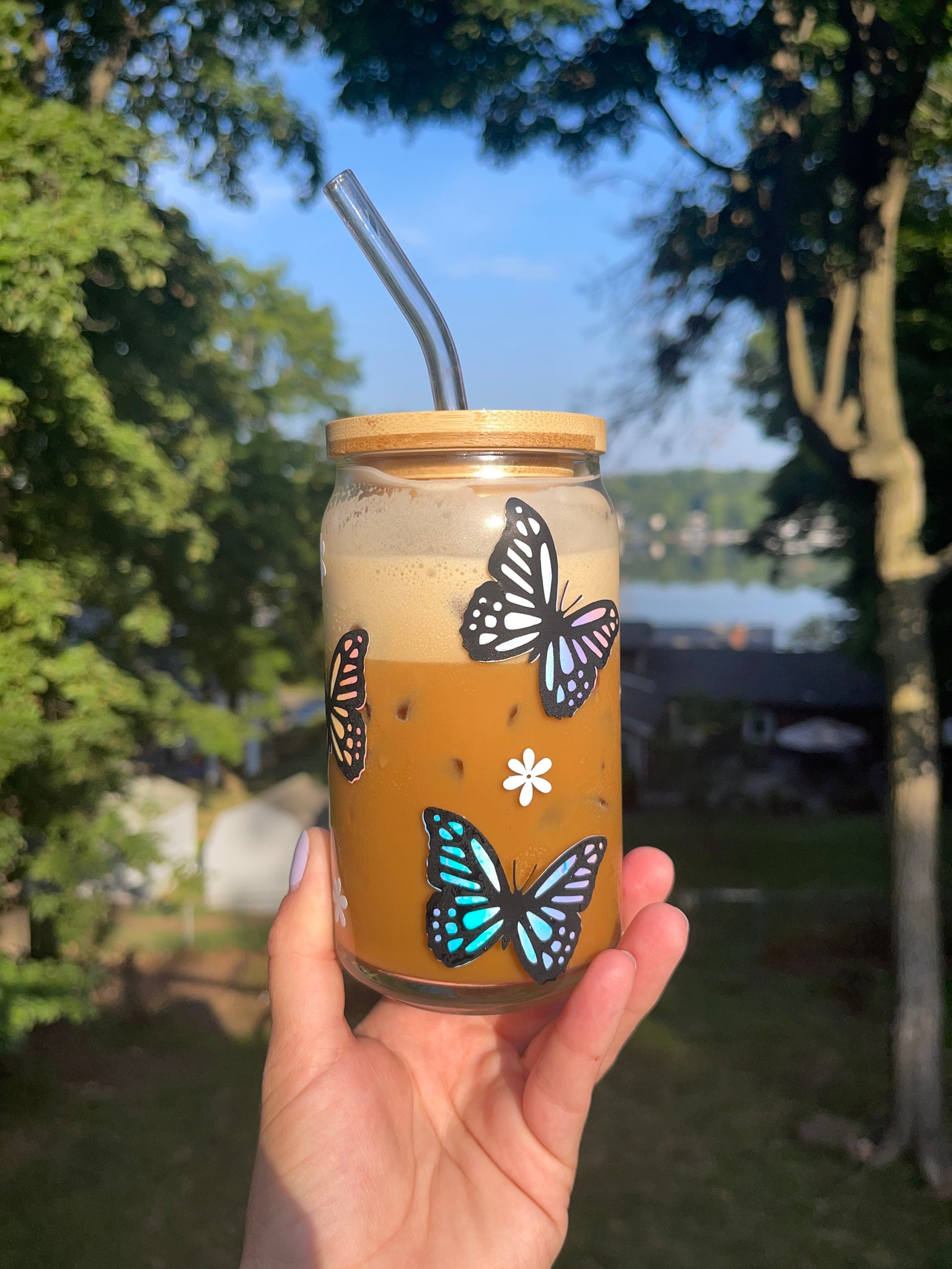 Butterfly Beer Can Glass, Butterfly Iced Coffee Cup - Etsy