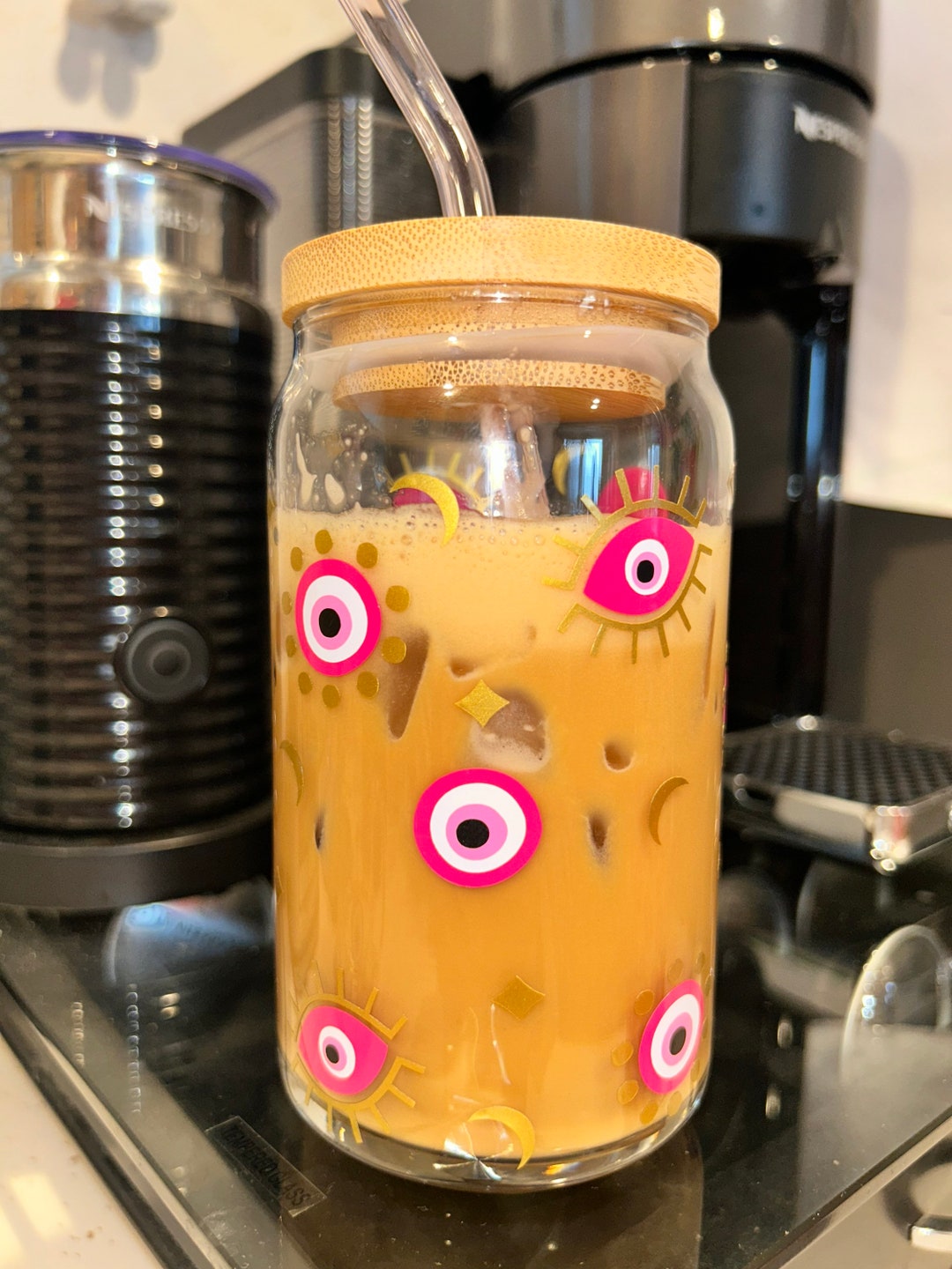 Pink Evil Eye Beer Can Glass, Evil Eye Glass Coffee Cup, Evil Eye Gift ...
