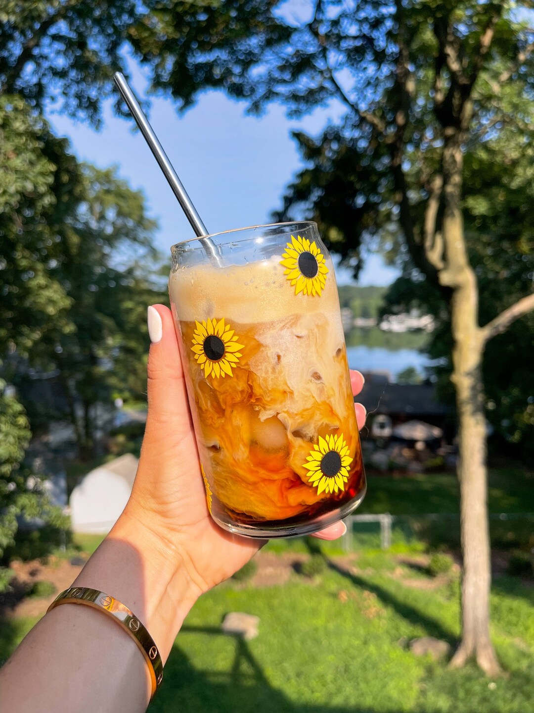 Sunflower Beer Can Glass, Sunflower Iced Coffee Glass, Personalized ...