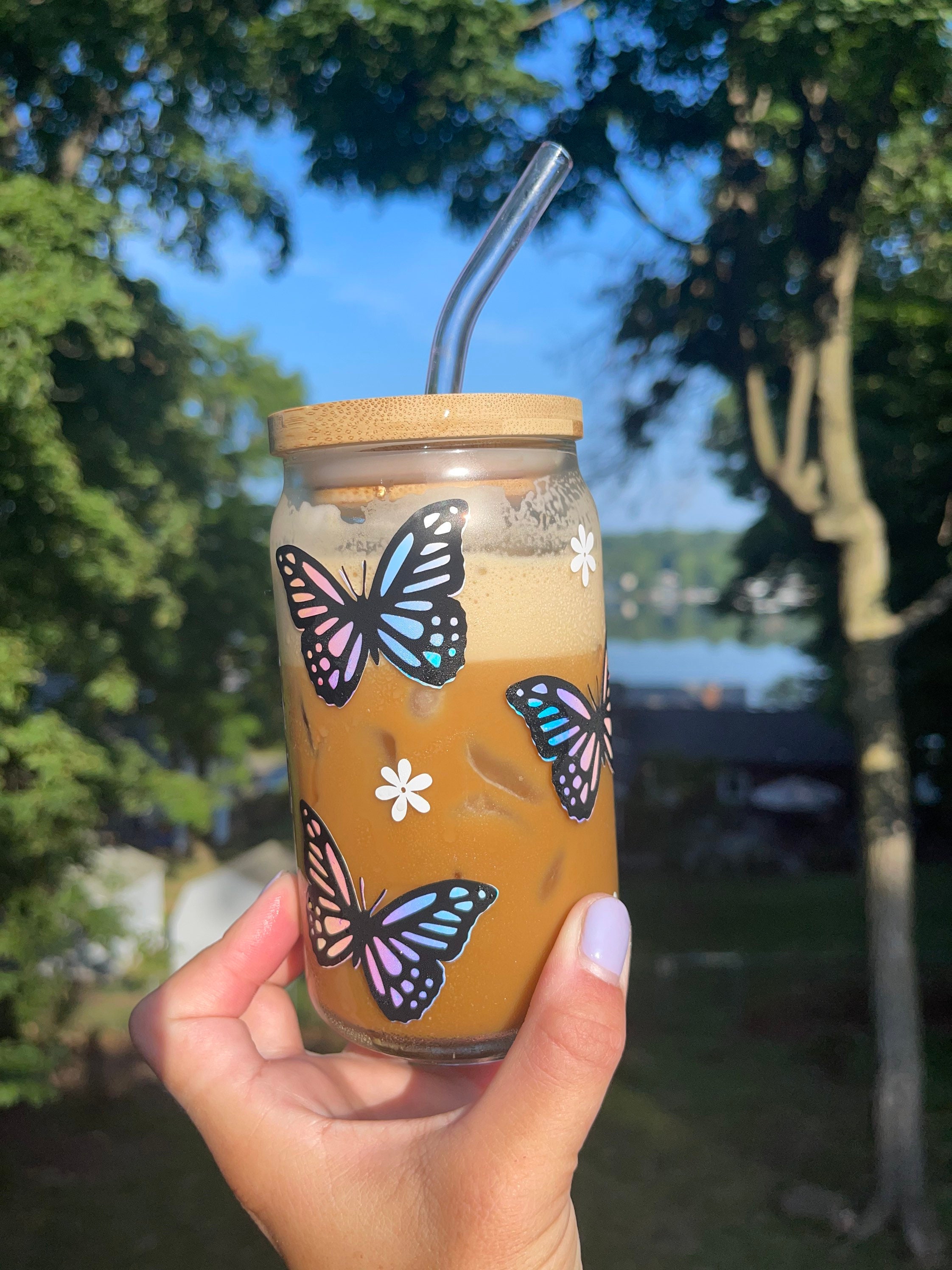 Butterfly Beer Can Glass, Butterfly Iced Coffee Cup - Etsy