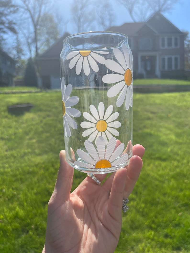 Daisy Beer Can Glass Daisy Iced Coffee Cup - Etsy