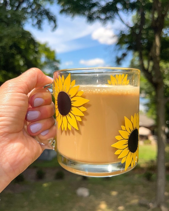 Sunflower Glass Coffee Mug - Etsy