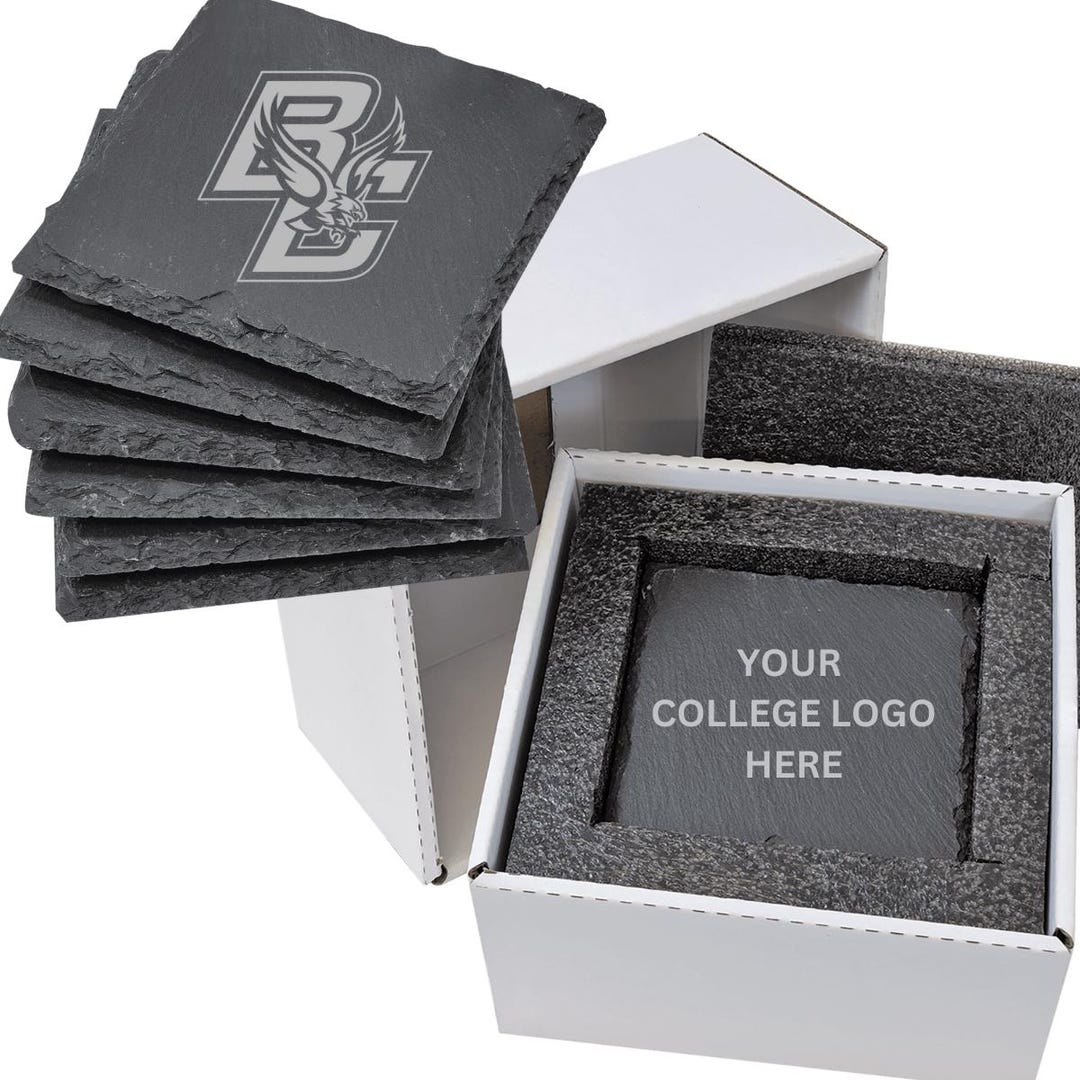 Personalized College Logo Engraved Slate Coasters Set of 6, College ...