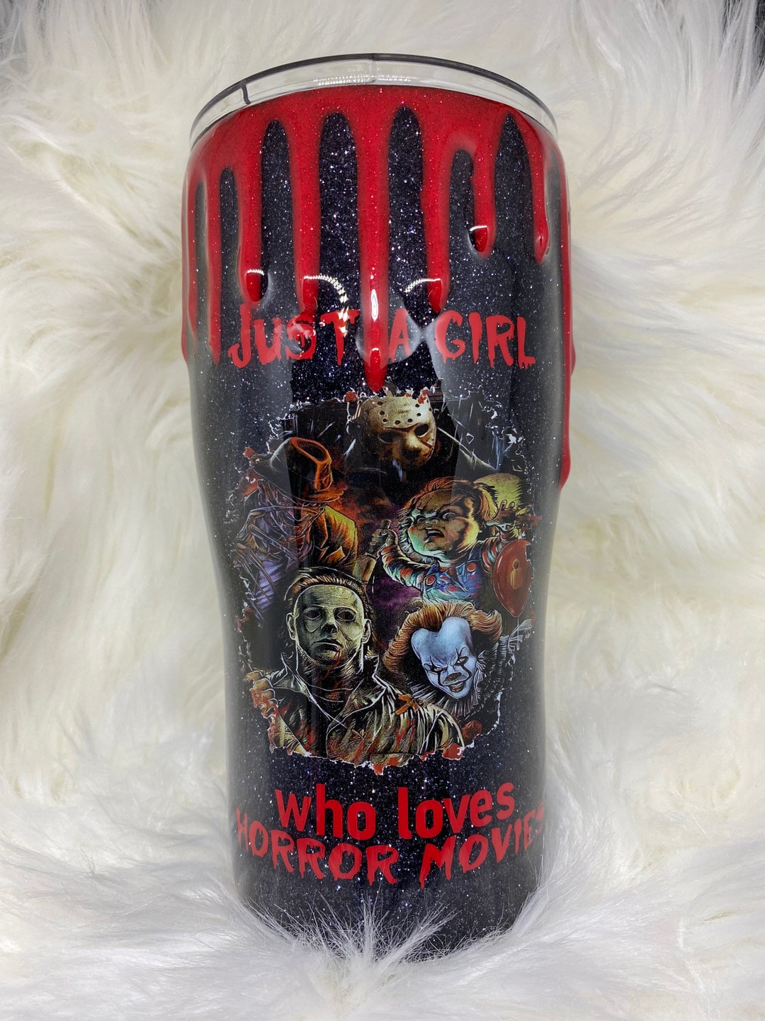 Horror Tumbler Personalized | Spooky Blood Drip Cup | Gothic Glitter ...