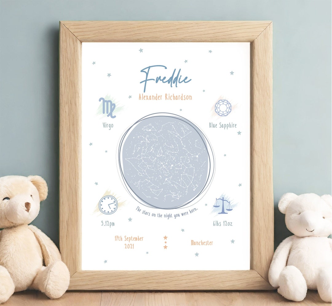Birth Chart Boy / Birth Chart Art / Gift for Godson / New Baby Gift Boy ...