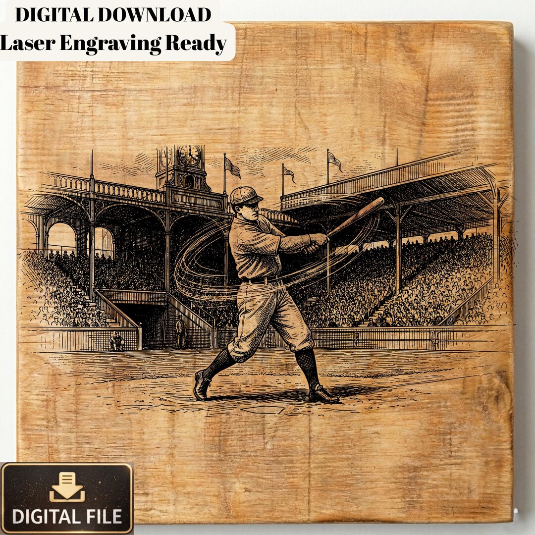 Vintage Baseball Engraving Design – Retro Stadium Scene (digital ...