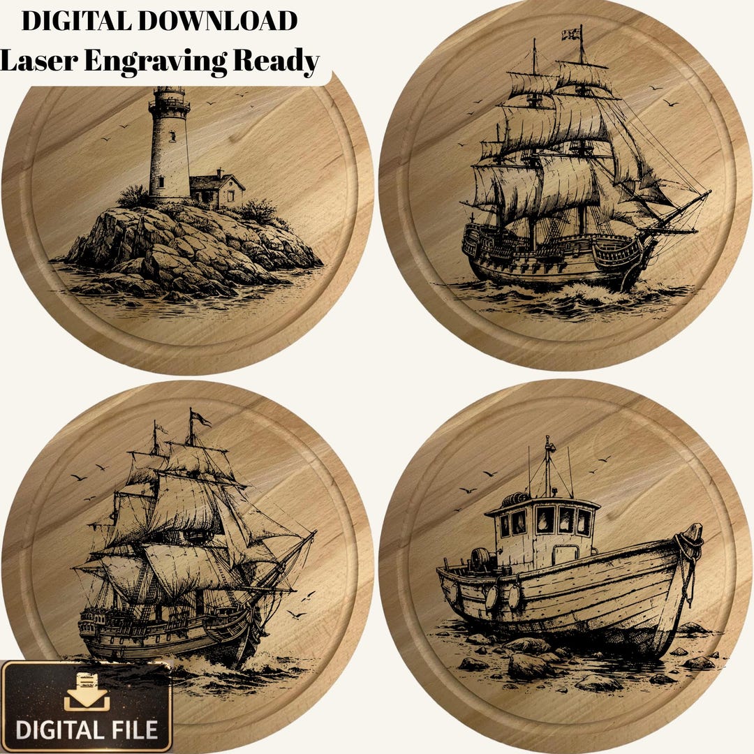 Nautical Engraving Designs | Lighthouse, Ship, Boat SVG PNG (digital ...