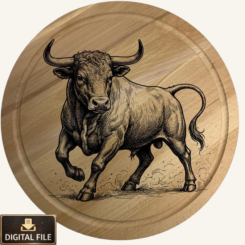 Vintage Bull Engraving Designs | Laser Cut Files, Ranch Decor (digital ...