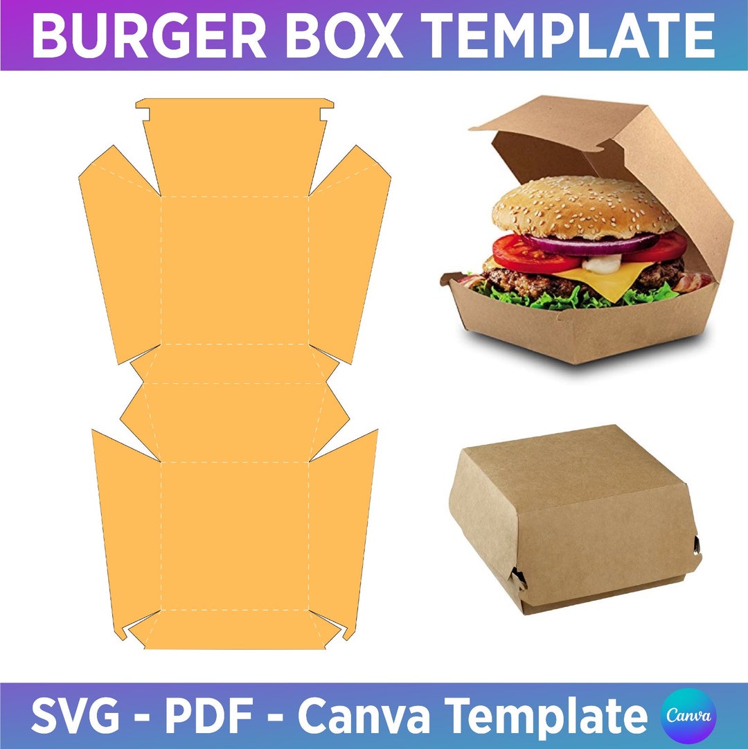 Editable Burger Box Template: Fast Food Party Takeout (SVG, PDF, Canva ...