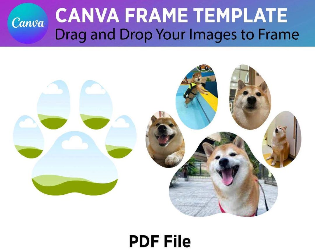 Editable Dog Cat Paw Canva Frame Template Pdf Photo Collage - Etsy