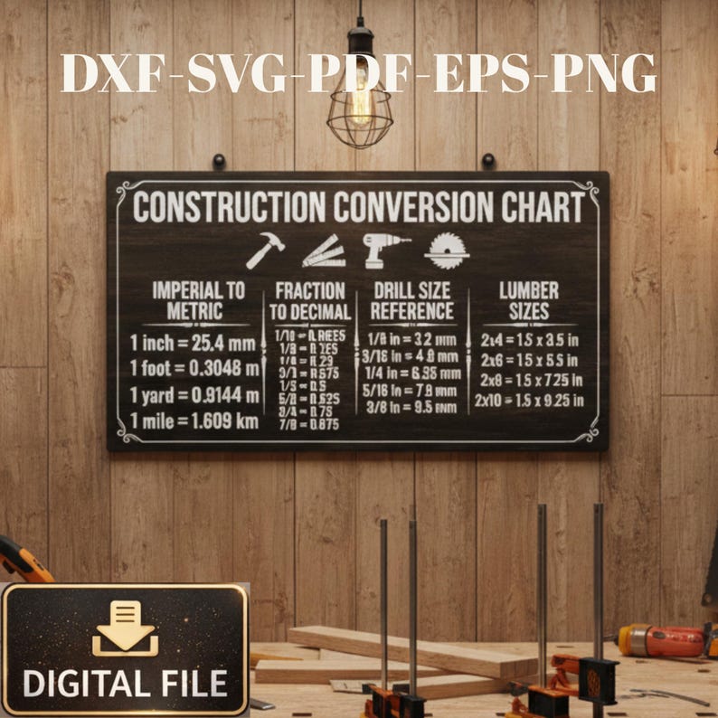 Construction Conversion Chart SVG, Woodworking Measurement Guide ...