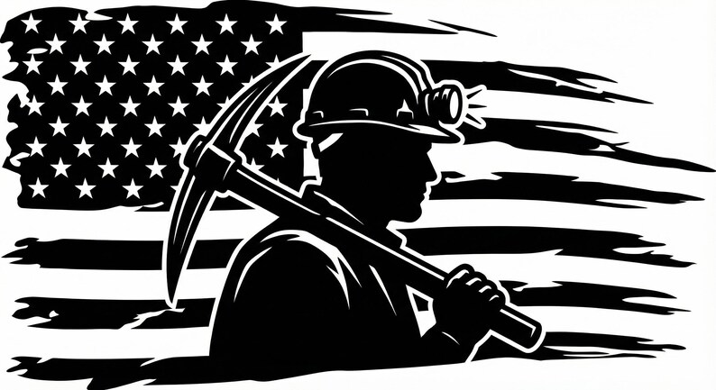Miner US Flag Silhouette, Pickaxe SVG, CNC Laser Cut File (digital ...
