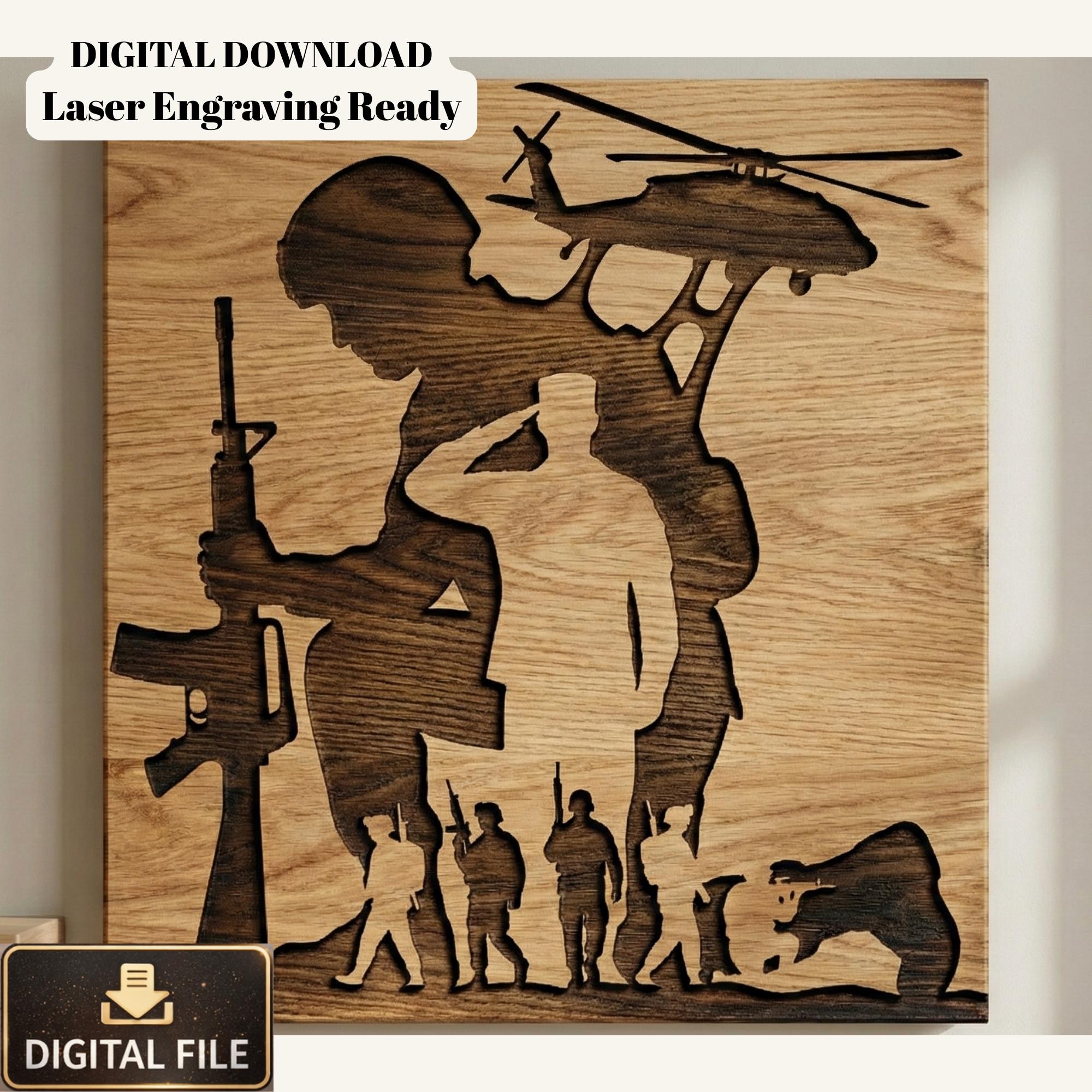 Military Soldier Laser Engraving File, Army SVG DXF, Veteran Tribute ...