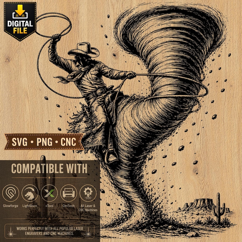 Tornado Cowboy SVG, Western Storm Engraving Design, Rodeo Tornado PNG ...