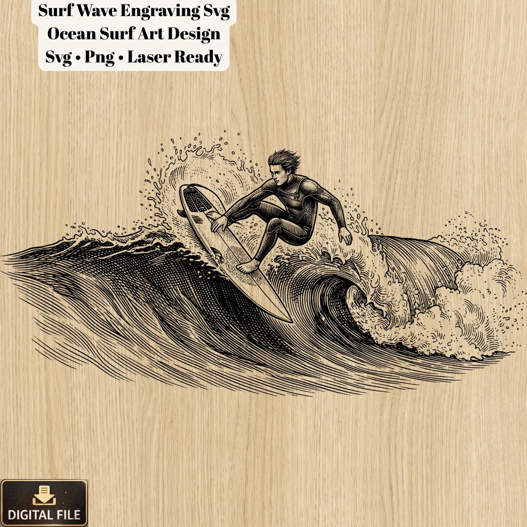 Surfing Wave Engraving SVG, Ocean Surf Art, Laser Cut File (digital ...