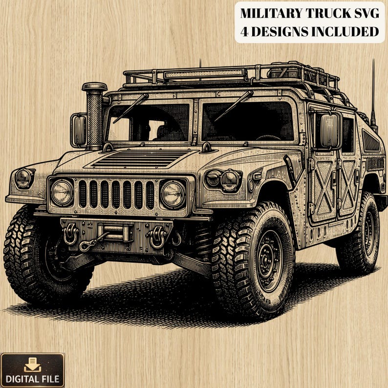 Humvee Style Military Truck SVG Bundle, 4 Rugged Vehicle Designs ...