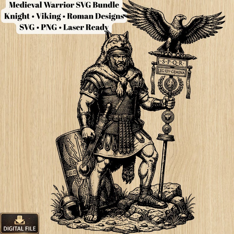 Medieval Warrior SVG Bundle, Knight, Viking, Roman Designs (digital ...