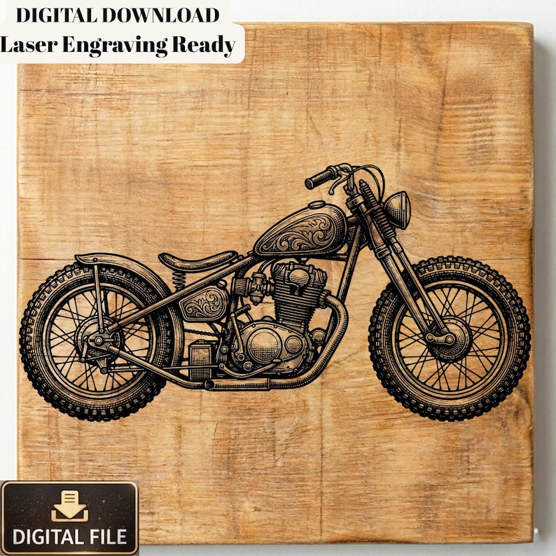 Vintage Motorcycle Engraving SVG PNG Bundle, Retro Bike Graphics ...