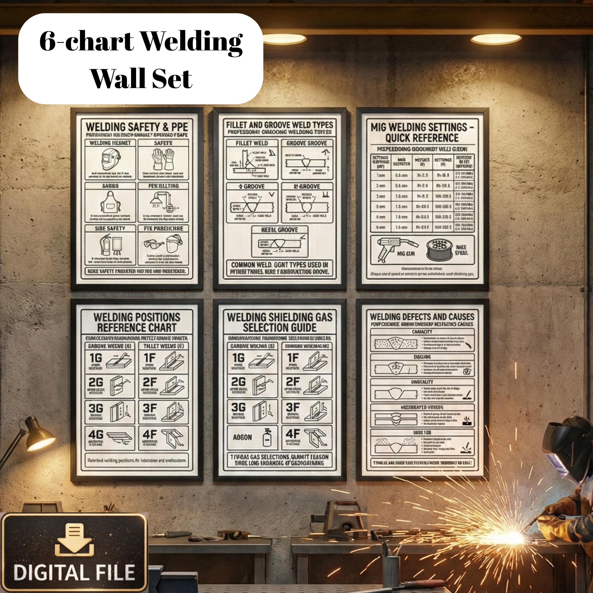 Welding Shop Wall Chart Set – 6 Professional MIG TIG Welding Reference ...