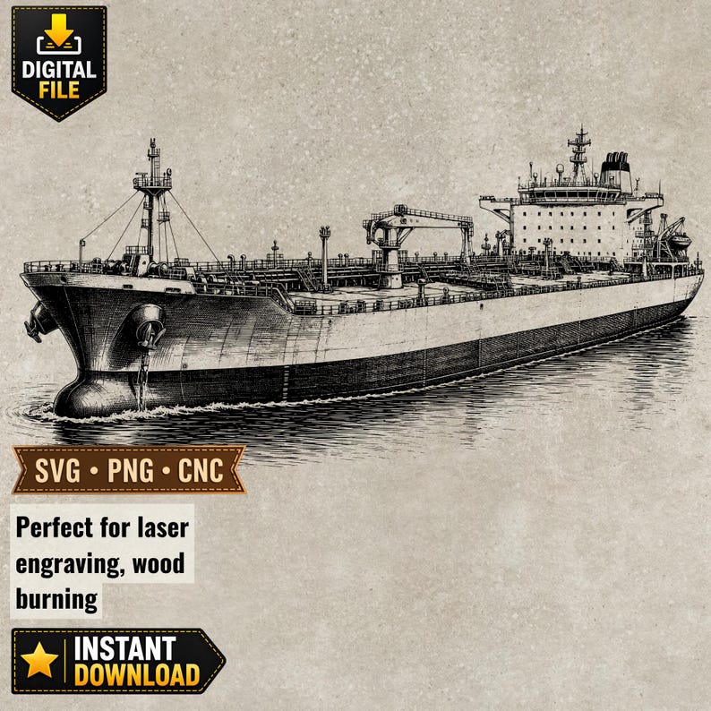 Oil Tanker SVG PNG File | Crude Oil Tanker Engraving Design | Cargo ...