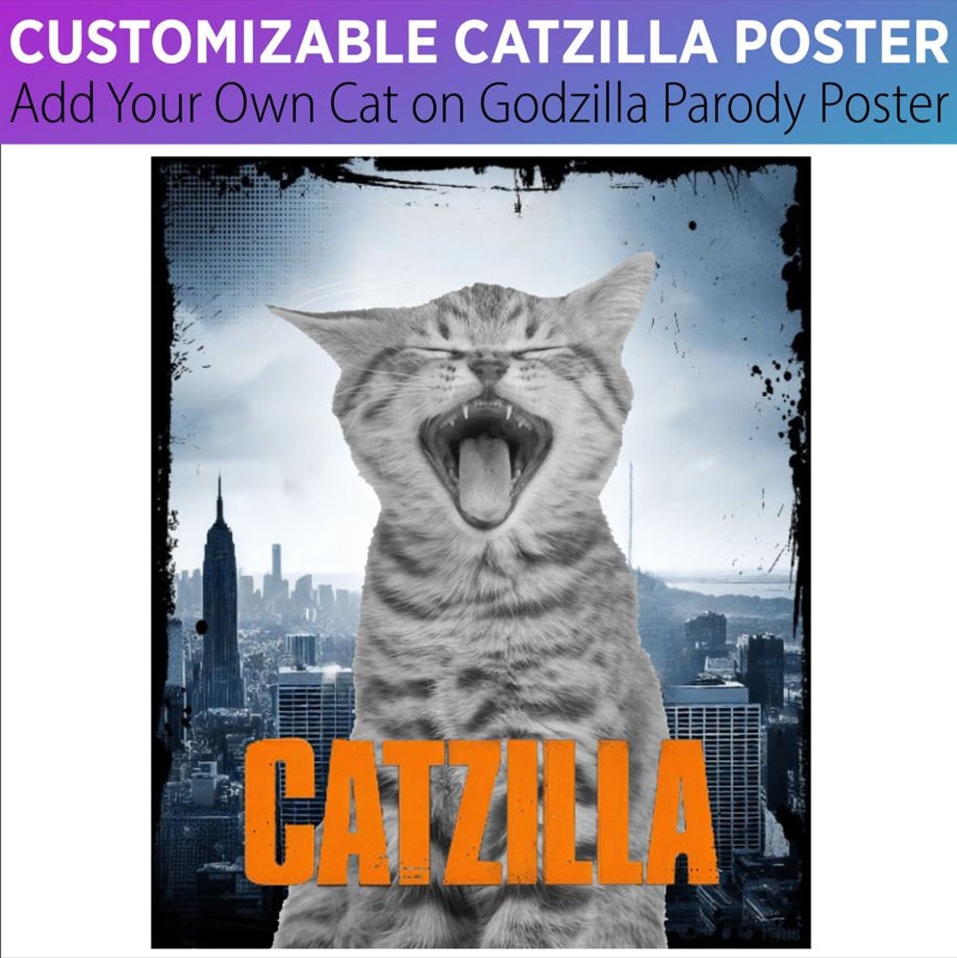 Editable Catzilla Parody Movie Poster, Cat Movie Poster, Add Your Own ...