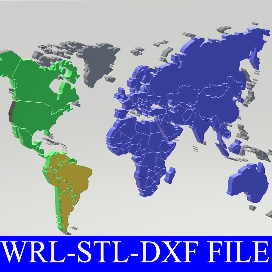 World Map, Map With Countries. 3D Map, 2D Map. Wrl,stl,dxf Files - Etsy