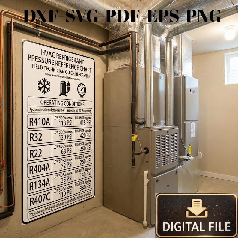 HVAC Refrigerant Pressure Chart – Technician Reference Poster (digital ...