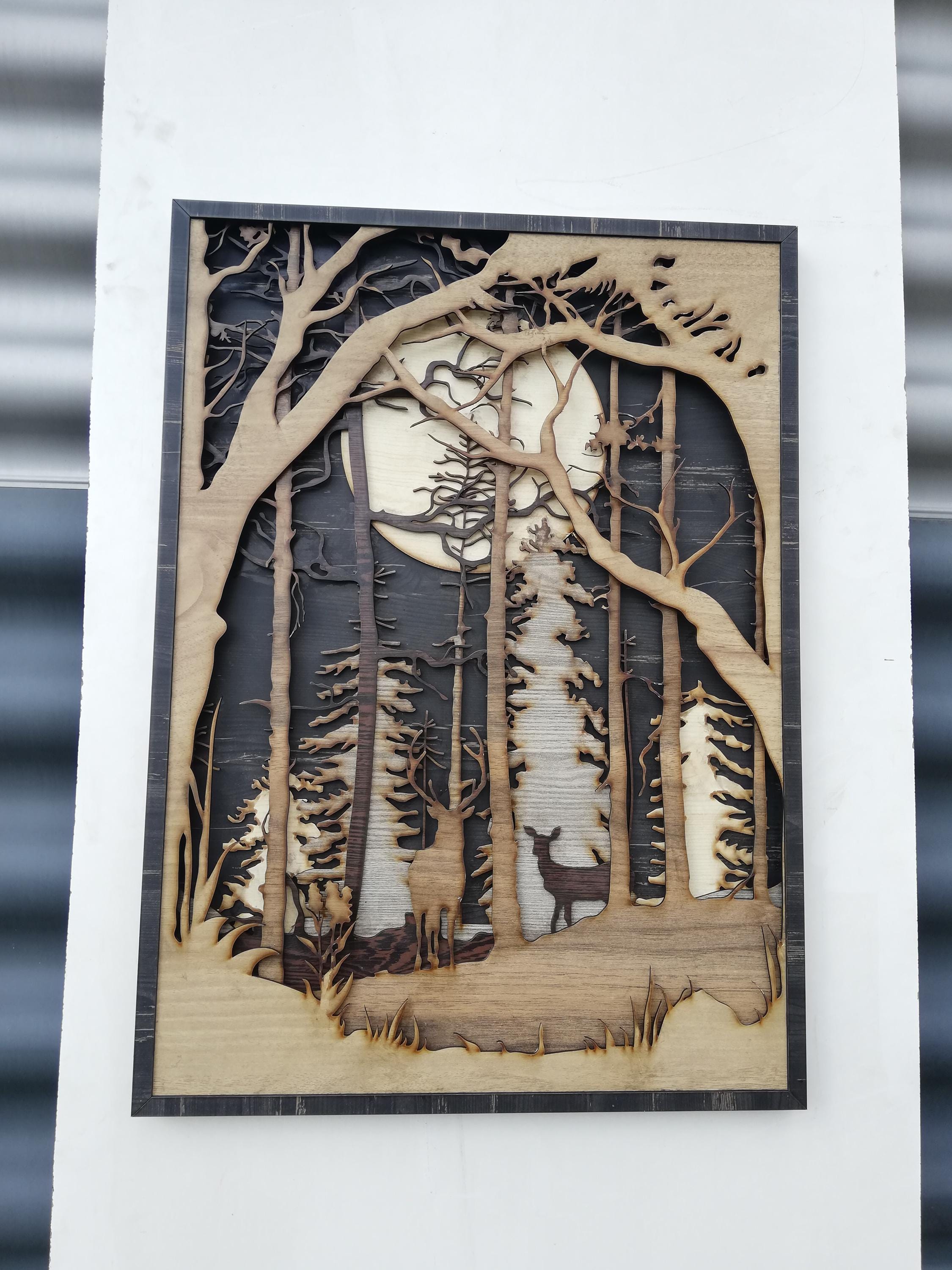 Laser Cut Deer Forest SVG, 6 Layered Wood Wall Art, Glowforge File ...
