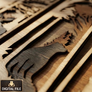 Woodland Cabin Laser Cut Wall Art Set – Bear Wolf Deer Forest Panels ...