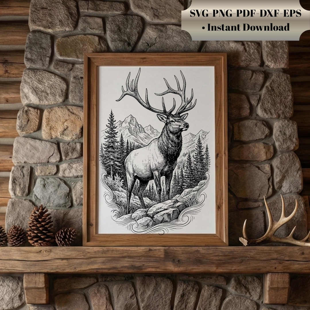 Elk Engraving Art | Vintage Deer Illustration (SVG) - Etsy