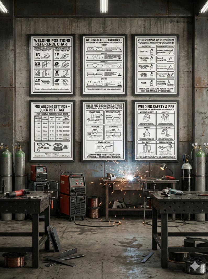 Welding Shop Wall Chart Set – 6 Professional MIG TIG Welding Reference ...