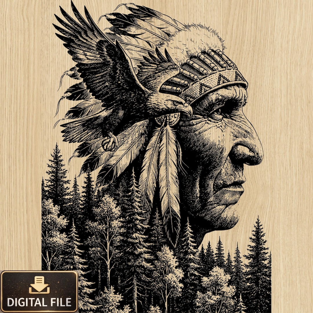 Native American Chief Eagle Laser Engraving SVG | Spiritual Wilderness ...
